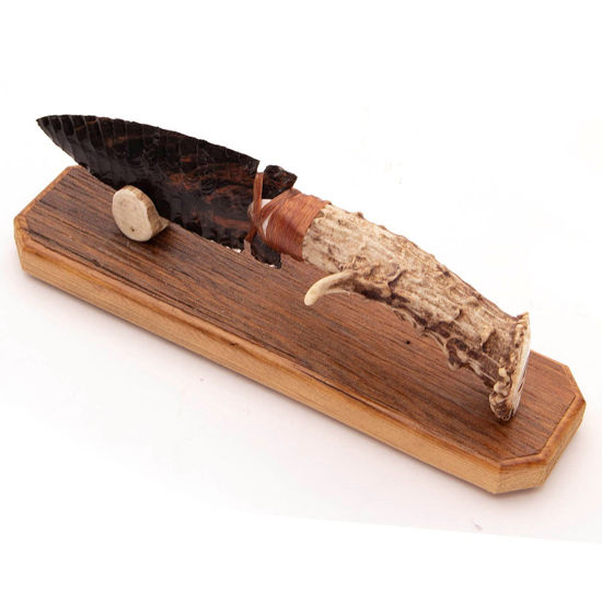 Large Deer Antler Obsidian Knife with Hand Carved Stand | Atlanta Cutlery