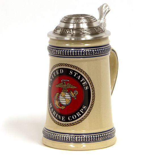 Usmc Stoneware Stein With Lid