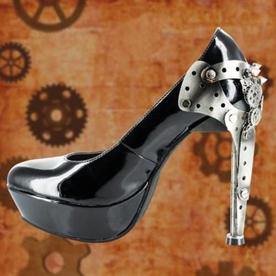 Steampunk Eiffel Black Patent Pumps