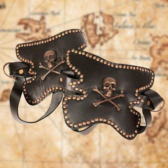 Black Leather Jolly Roger Pirate Boot Toppers