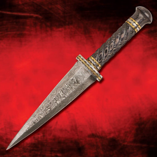 Damascus Dragon’s Tooth Dagger with Leather Sheath