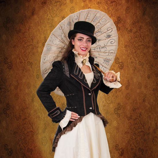 Hyde Park Fitted Steampunk Ladies Ruffle Coat | Museum Replicas
