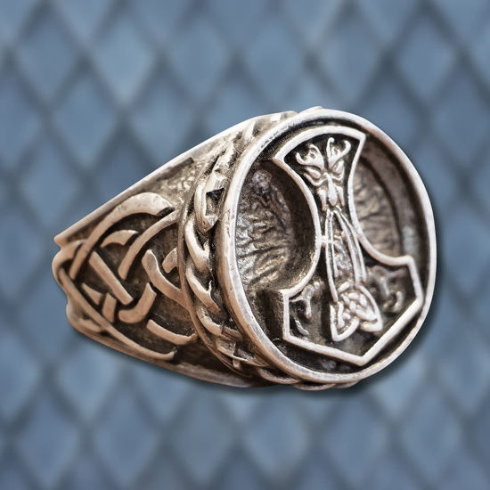 Thor's Hammer Pewter SIgnet Ring - Museum Replicas