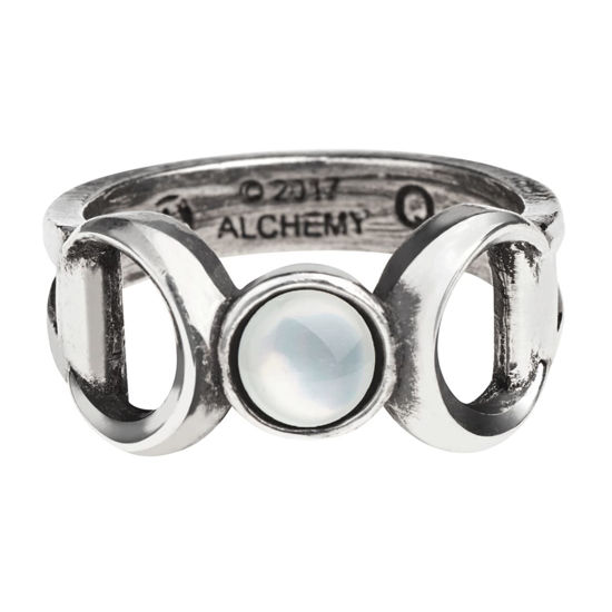 Alchemy Pewter Triple Goddess Ring with Mother of Pearl Full Moon